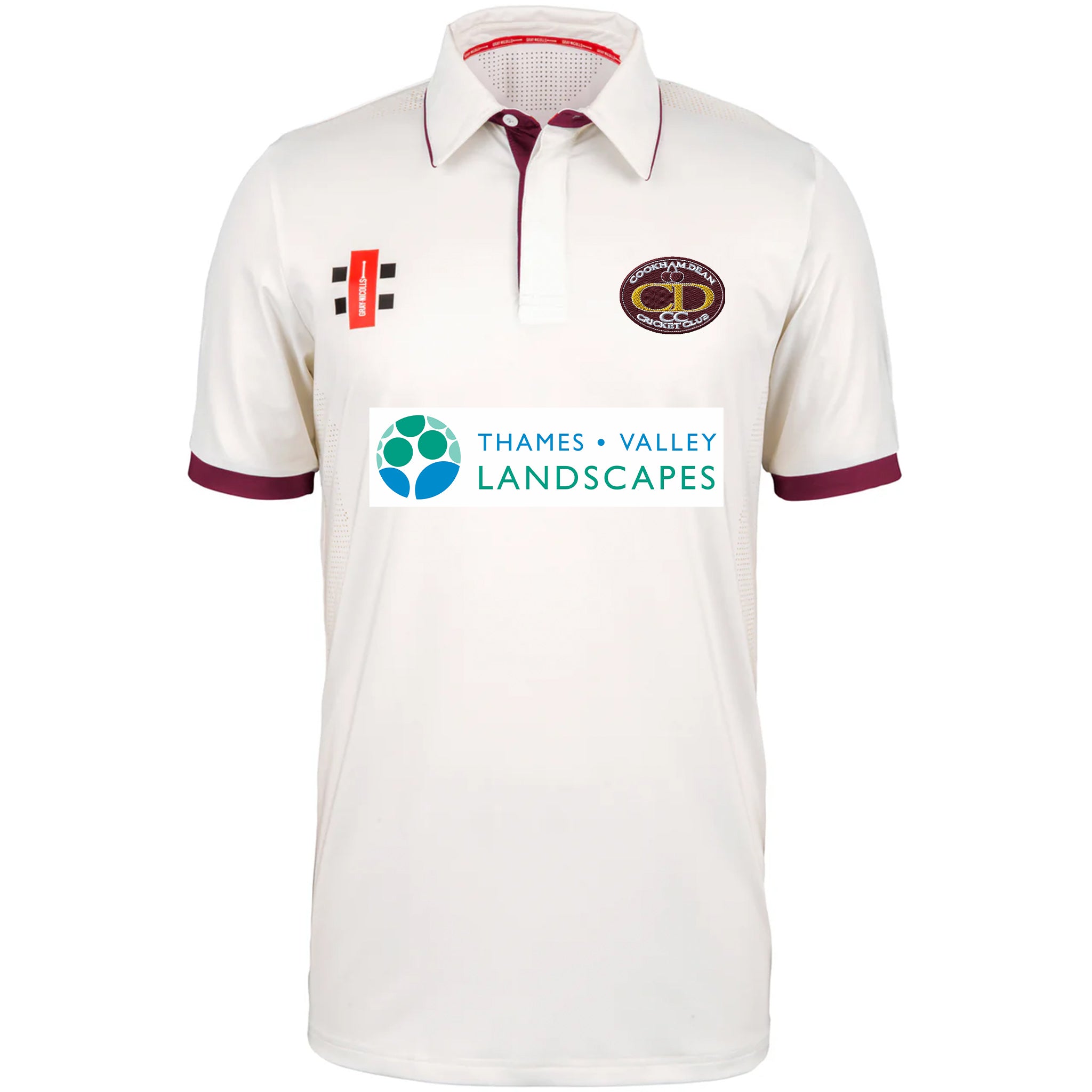 Cookham Dean CC Performance Shirt Short Sleeve: Ivory/Maroon