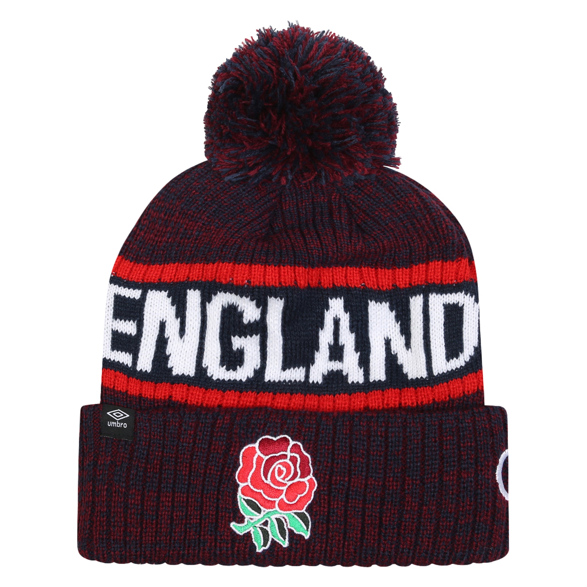 Umbro England Rugby Bobble Hat : Tibetan Red/Navy